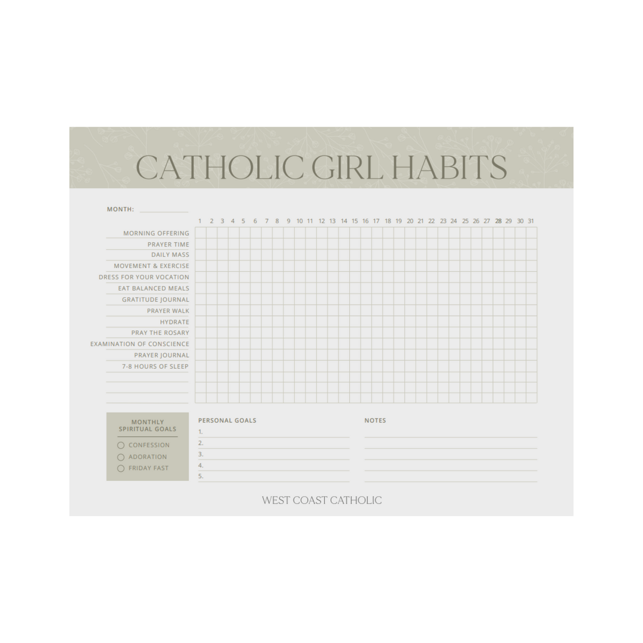 Catholic Girl Habit Tracker | Free Download | Build Holy Habits Daily ...
